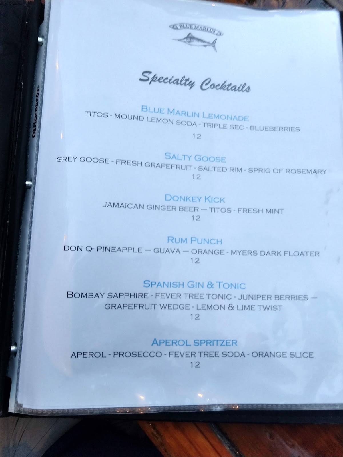 Menu at Blue Marlin Seafood Restaurant, Bradenton Beach