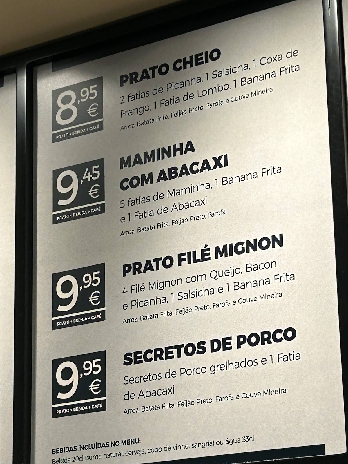 Menu em Brasa Rio restaurante, Leiria, LeiriaShopping