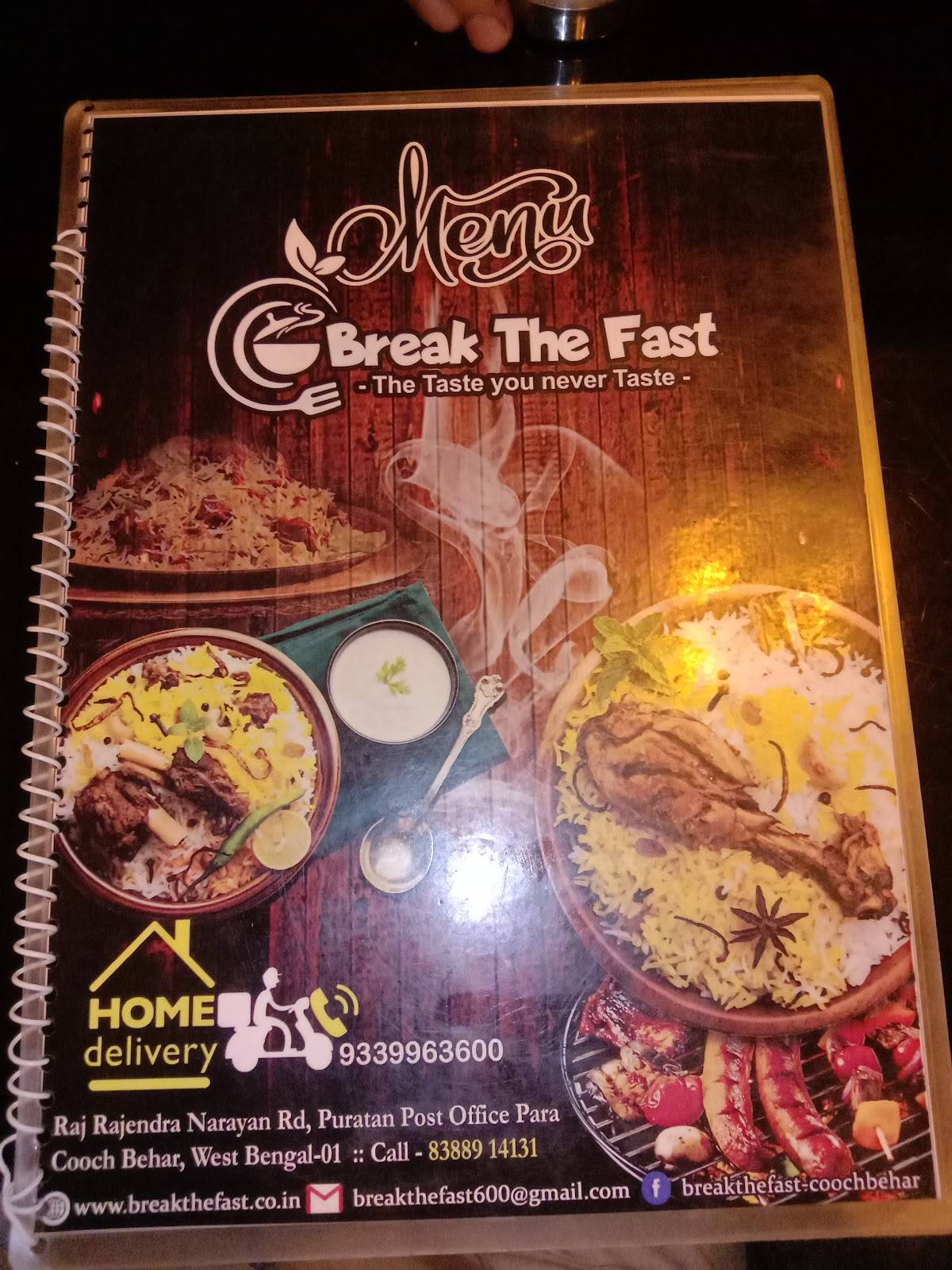 Menu at Break The Fast, Cooch Behar