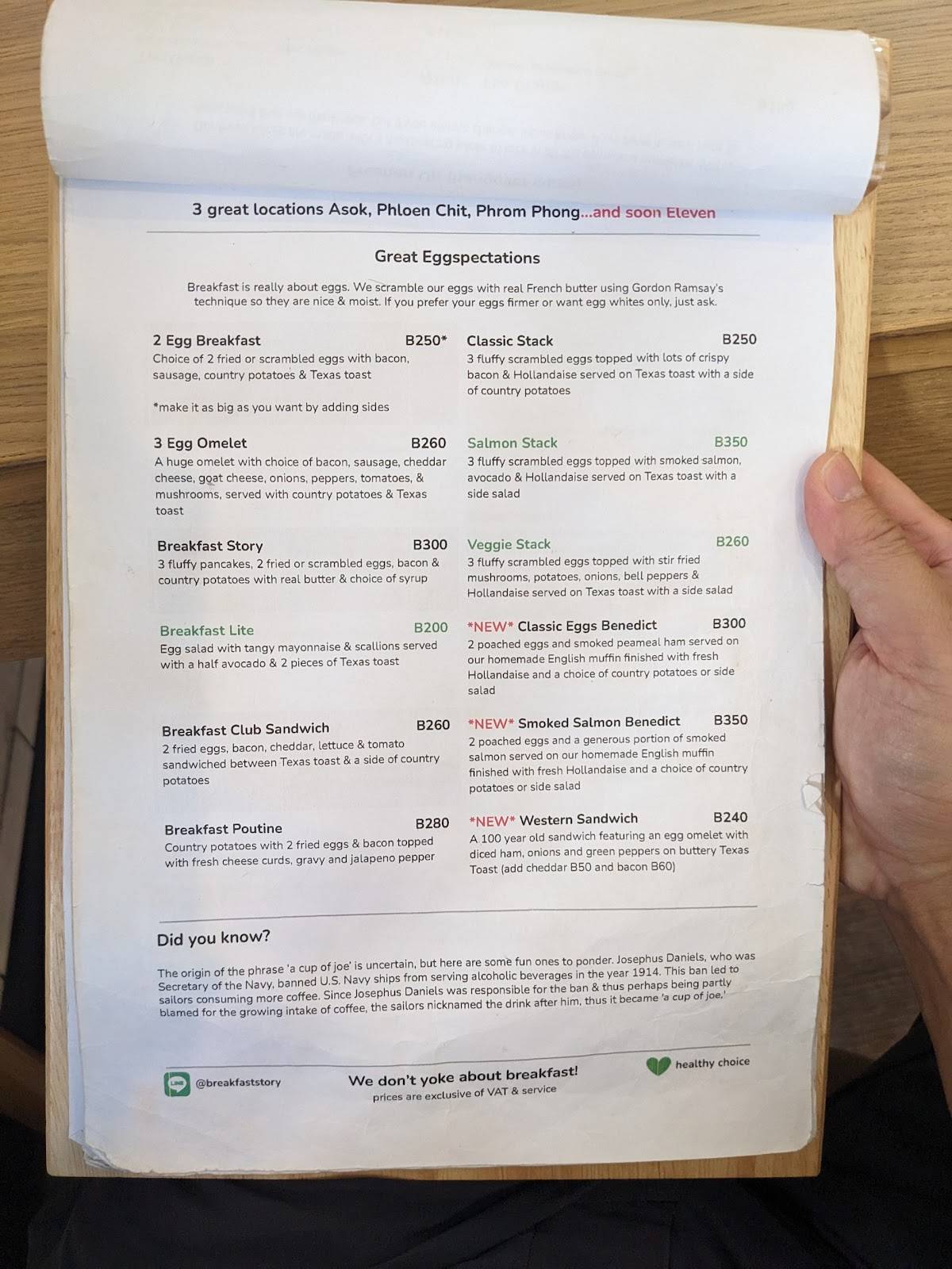 Menu at Breakfast Story Asok restaurant, Bangkok, 392/9 Sukhumvit Rd