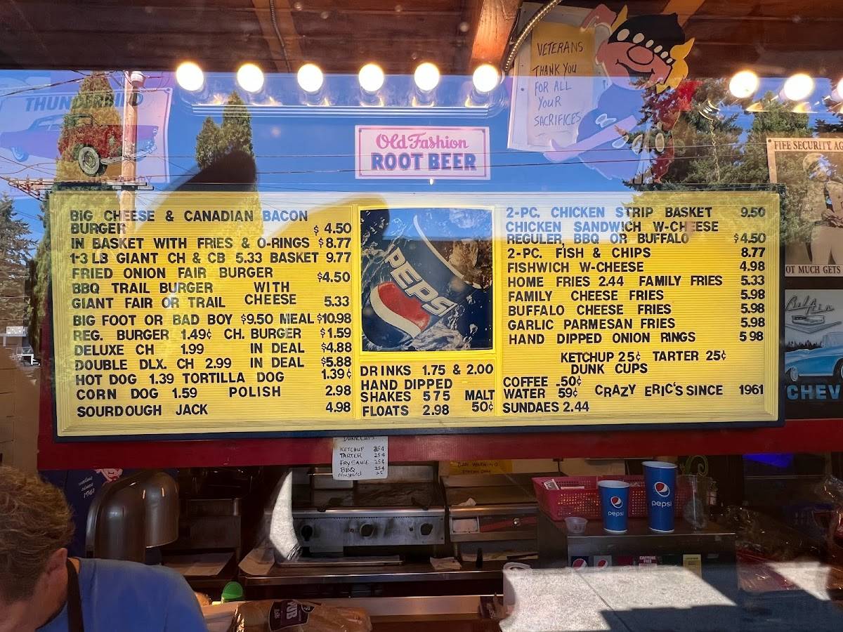 Menu at Crazy Eric's Drive-In fast food, Bremerton, 701 S National Ave