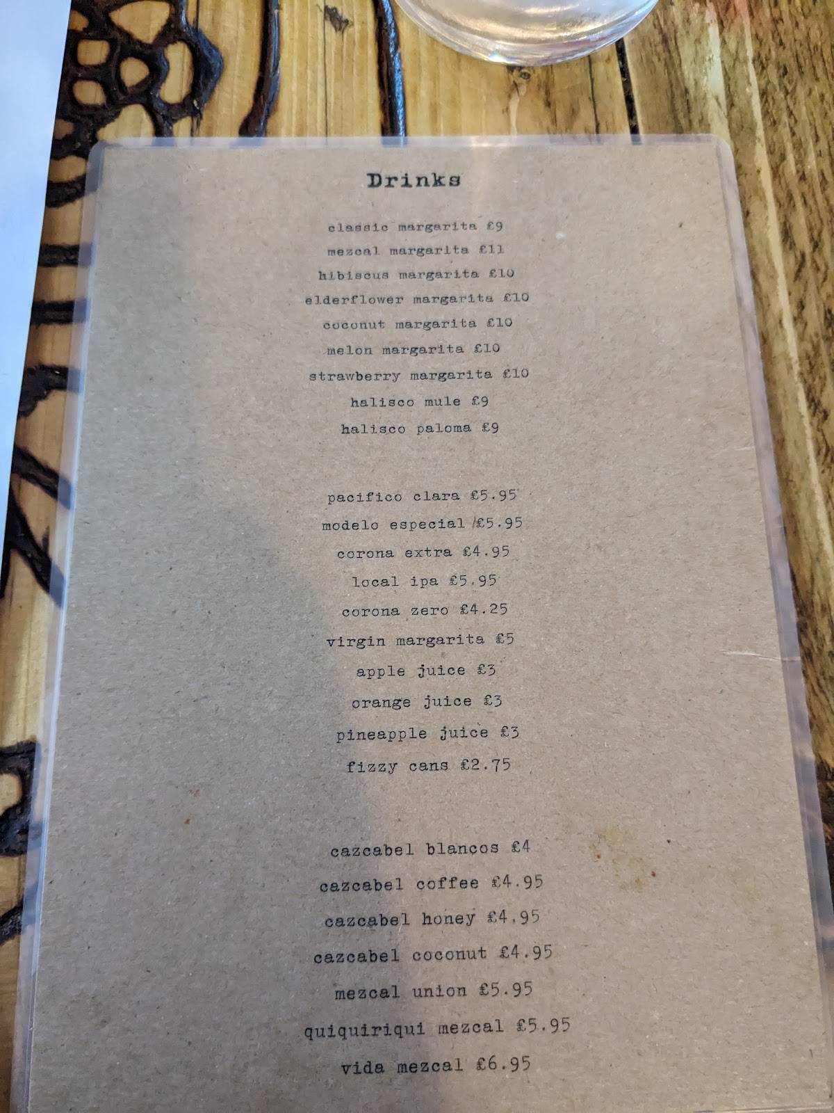 Menu at Halisco restaurant, Brighton