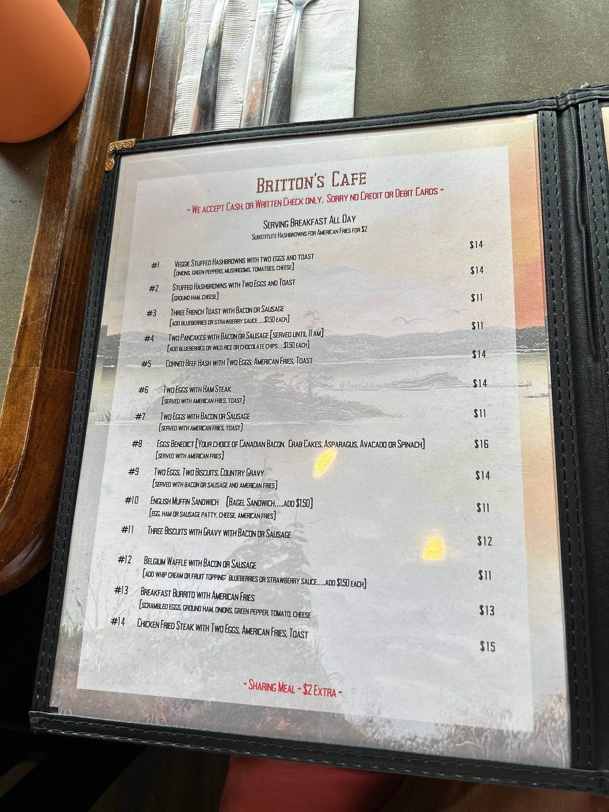Menu at Britton's Café Inc. cafe, Ely