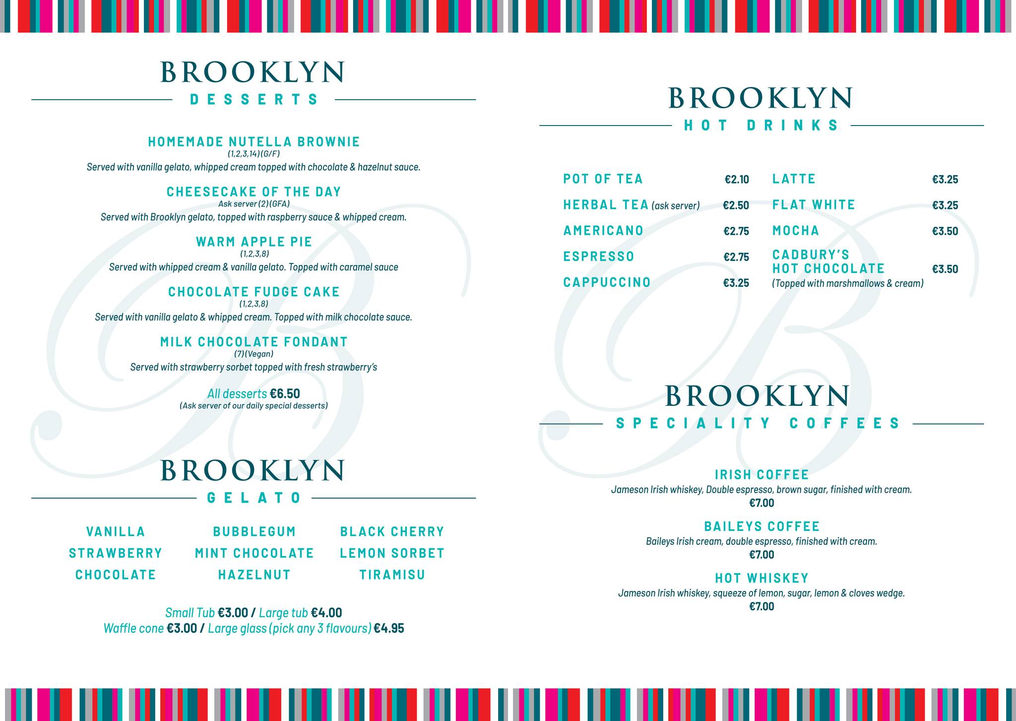 Menu at Brooklyn Restaurant Ardkeen, Waterford