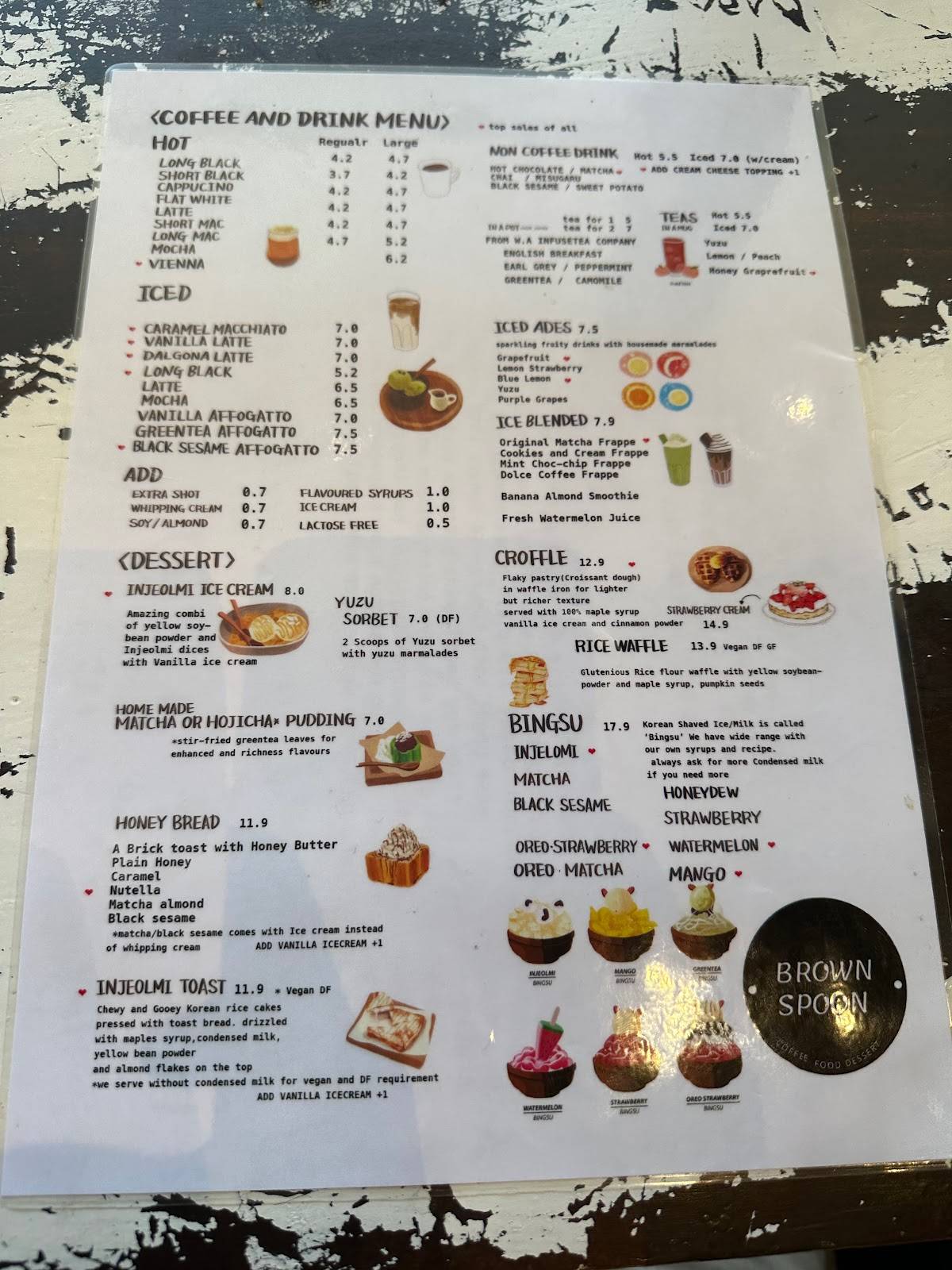 Menu at Brown Spoon Victoria Park cafe, Victoria Park