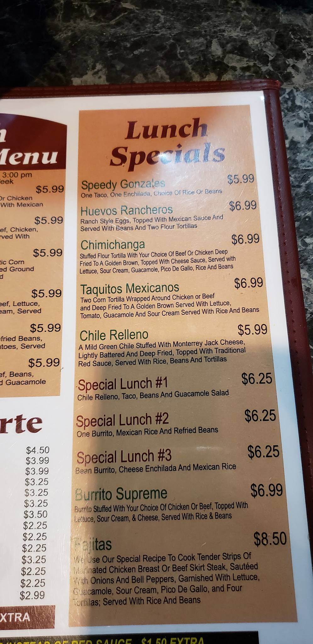 Menu at Mi Ranchito restaurant, Bryant
