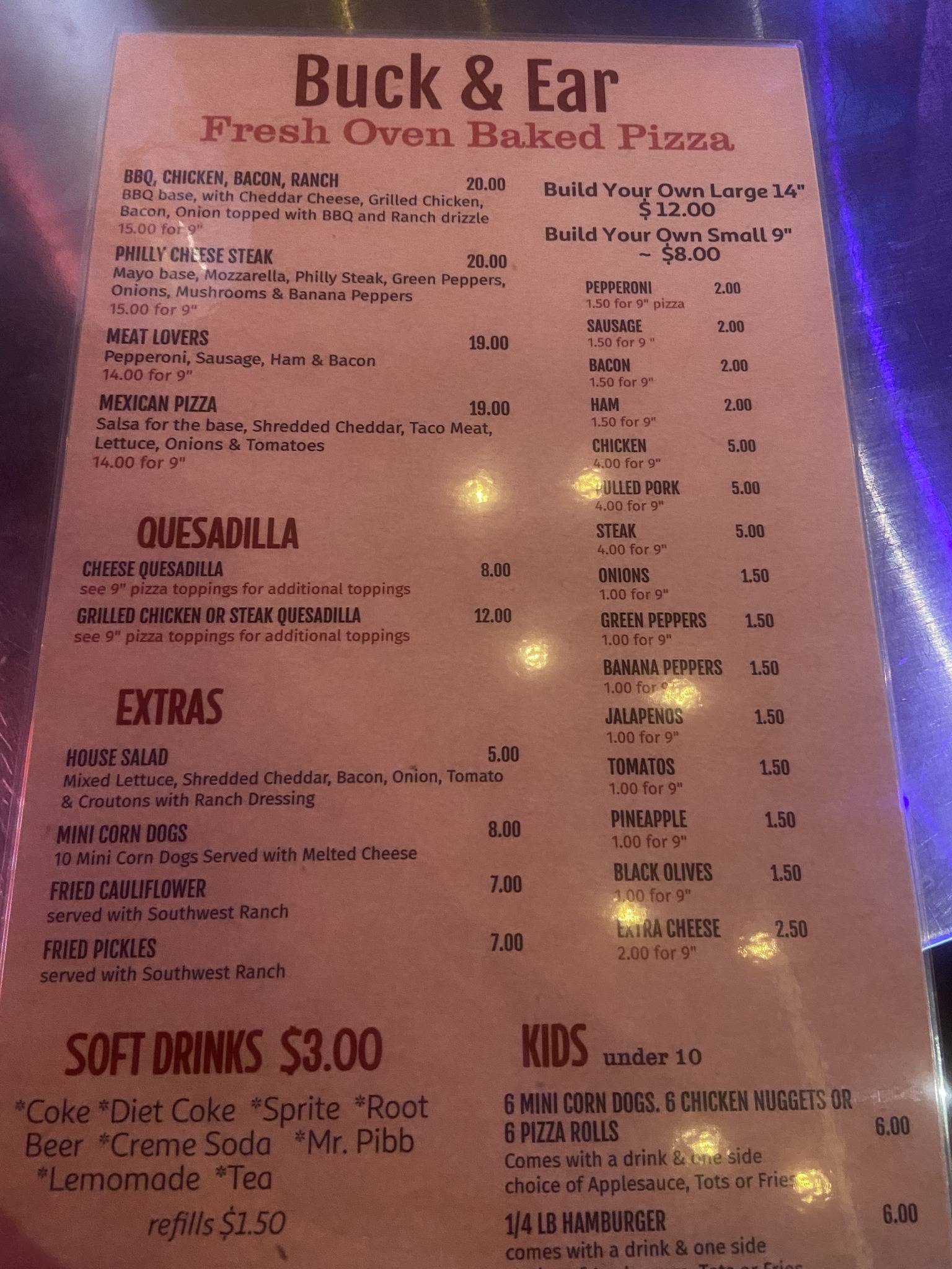 Menu at Buck and Ear pub & bar, Xenia