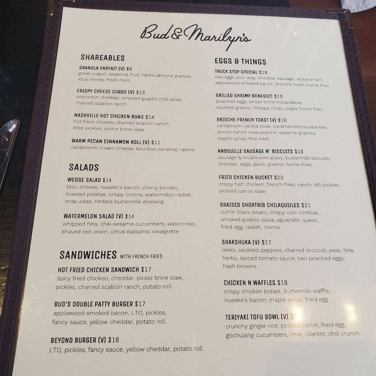 Menu at Bud & Marilyn's pub & bar, Philadelphia, Locust St