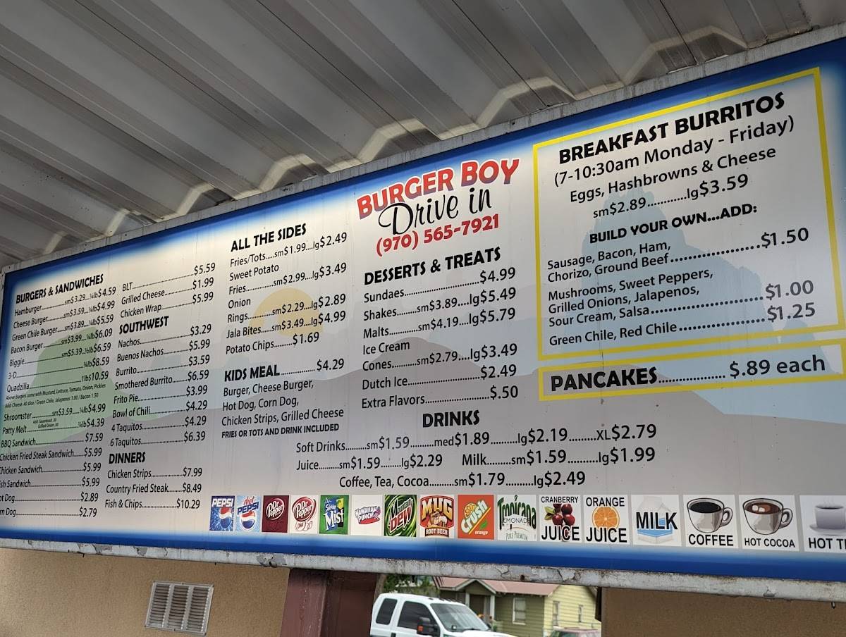 Menu at Burger Boy Drive In restaurant, Cortez