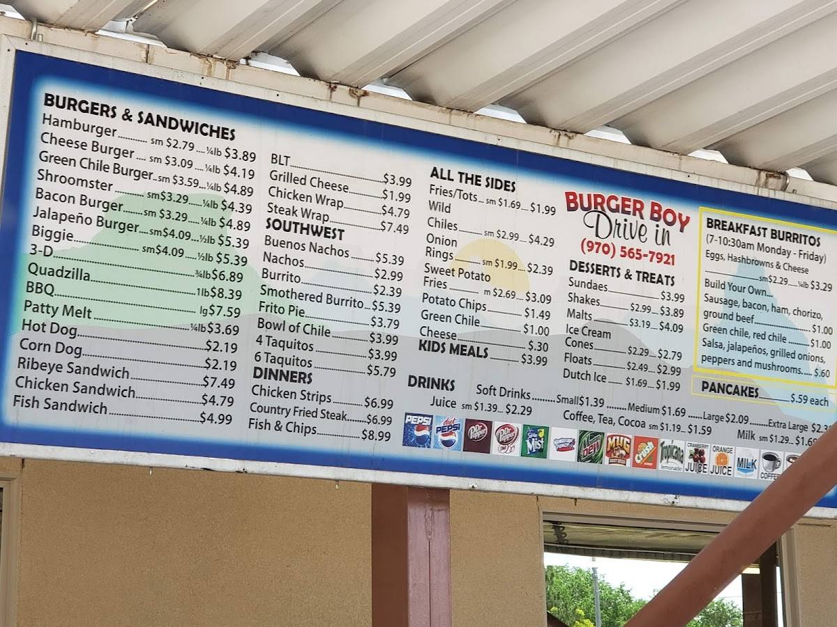 Menu at Burger Boy Drive In restaurant, Cortez