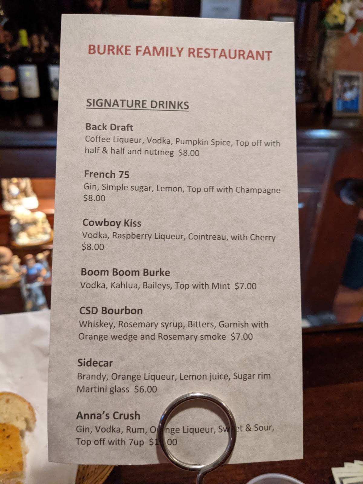 Menu at Burke Family Restaurant, Ione
