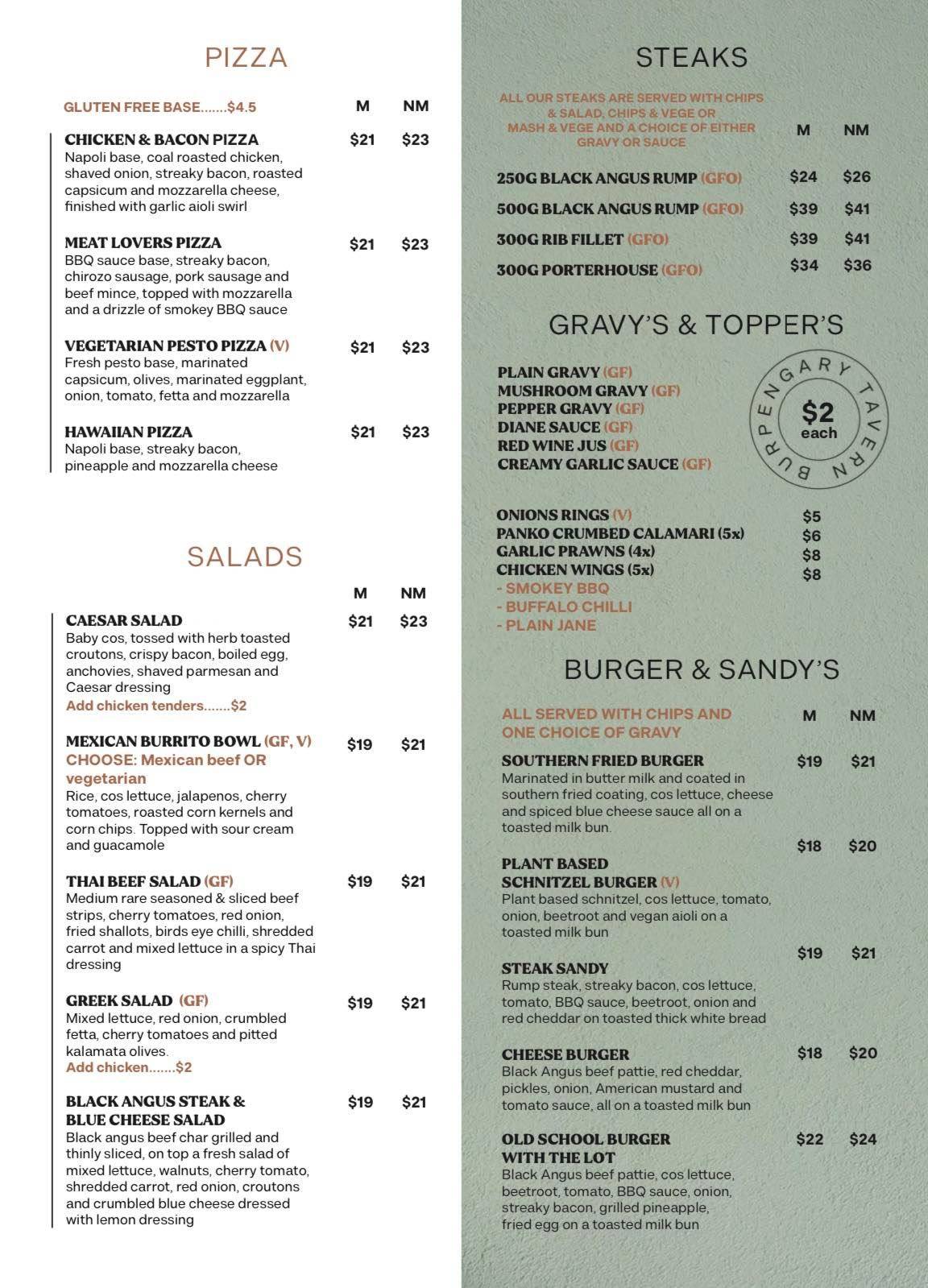 Menu at Burpengary Tavern pub & bar, Burpengary