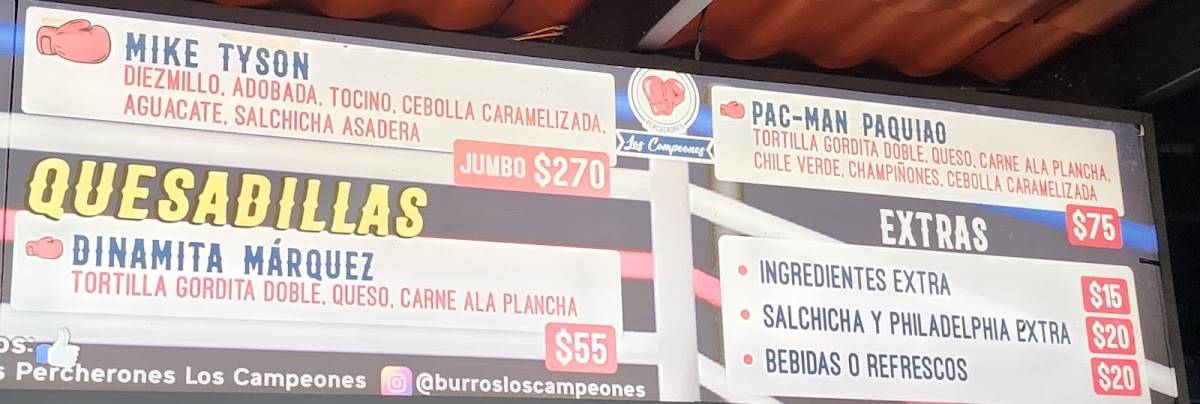 Carta del restaurante Burros percherones Los Campeones, Hermosillo