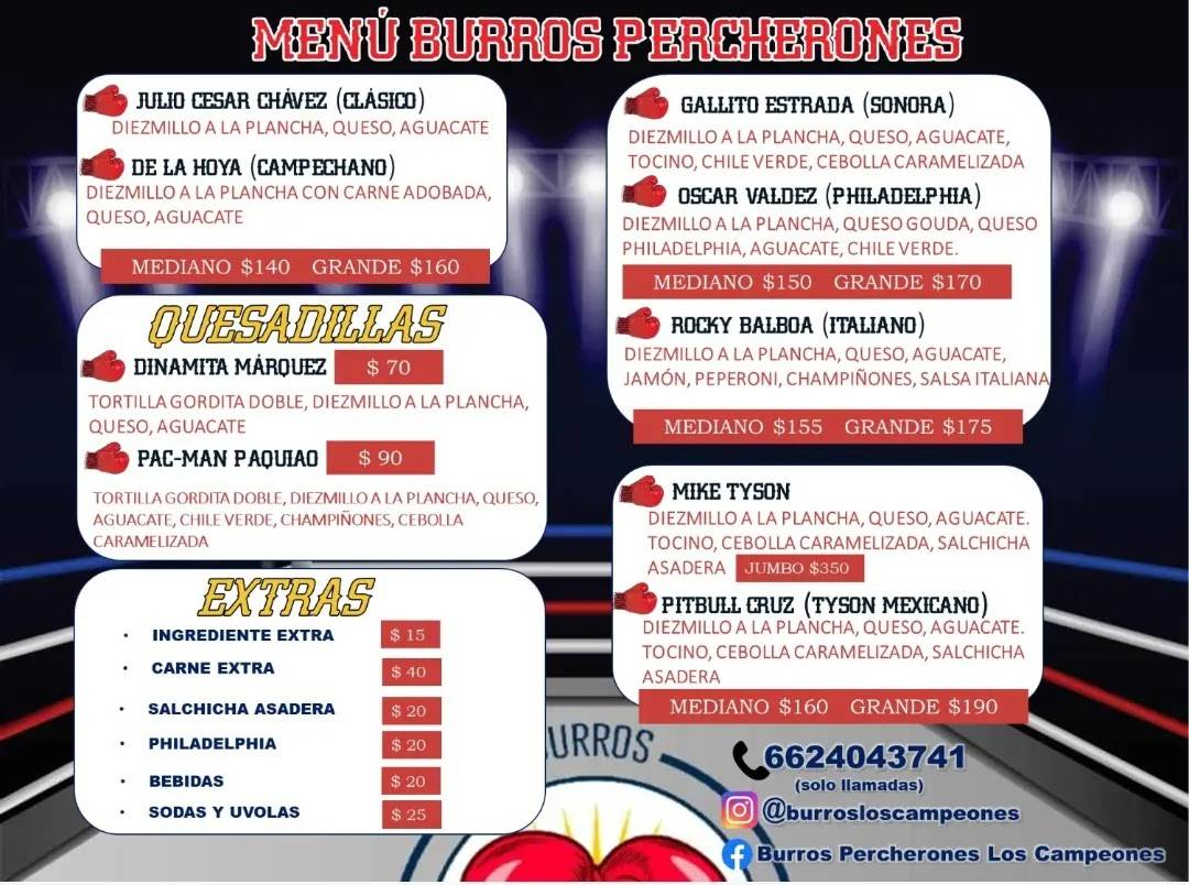 Carta del restaurante Burros percherones Los Campeones, Hermosillo