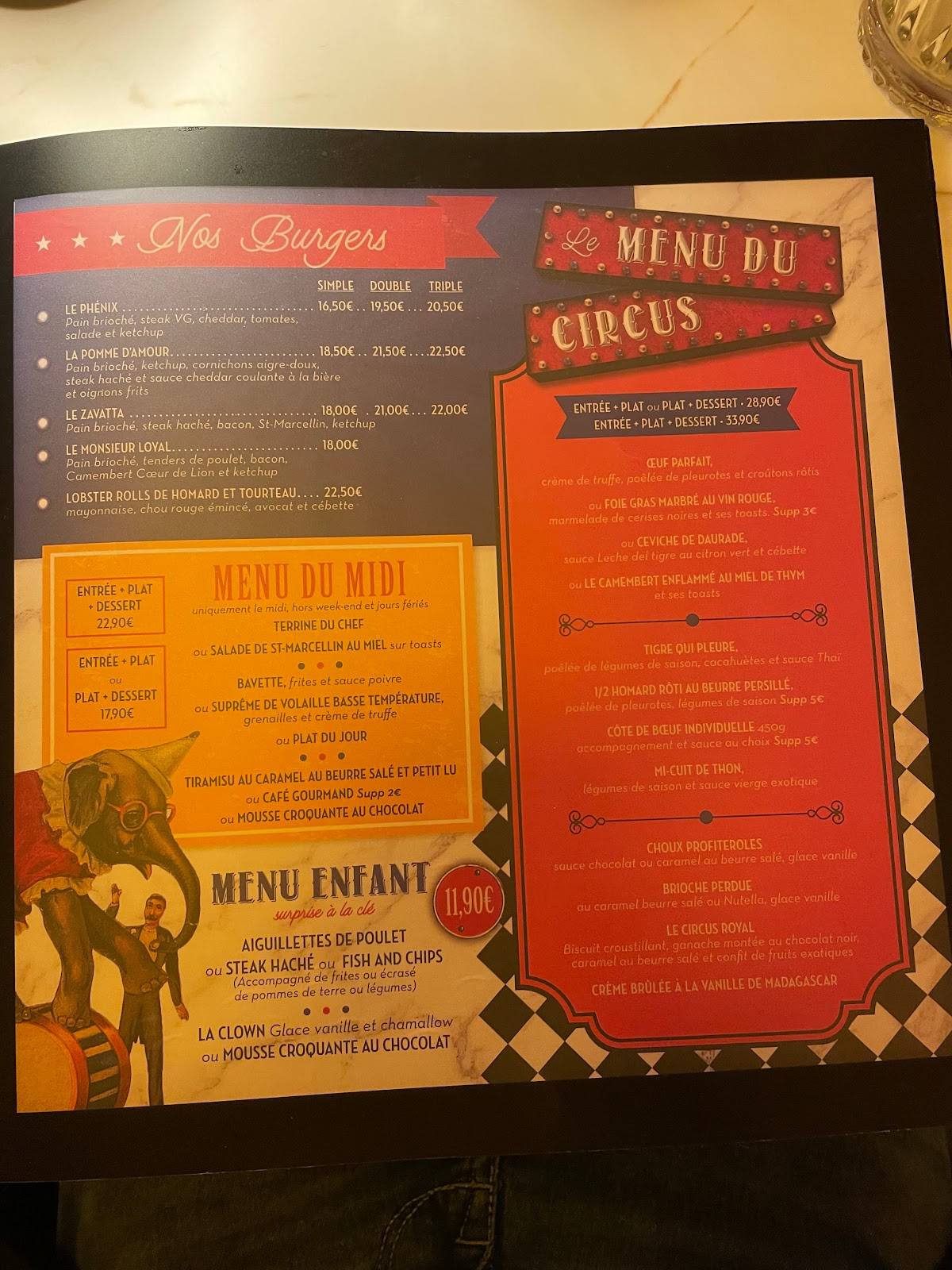 Menu au CIRCUS restaurant, Sainte-Luce-sur-Loire