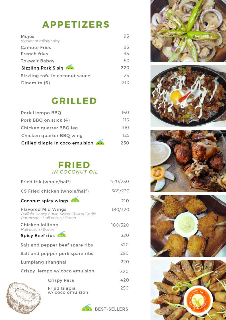 Menu at Coconut Station restaurant, Pila