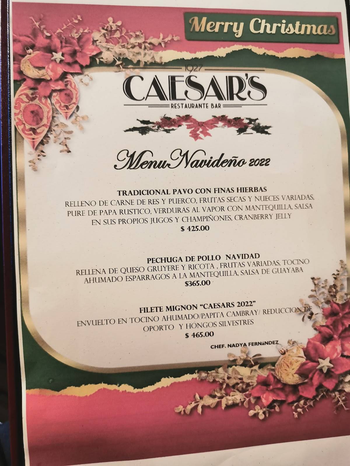 Menu at Caesar's pub & bar, Tijuana, Av. Revolución 8190