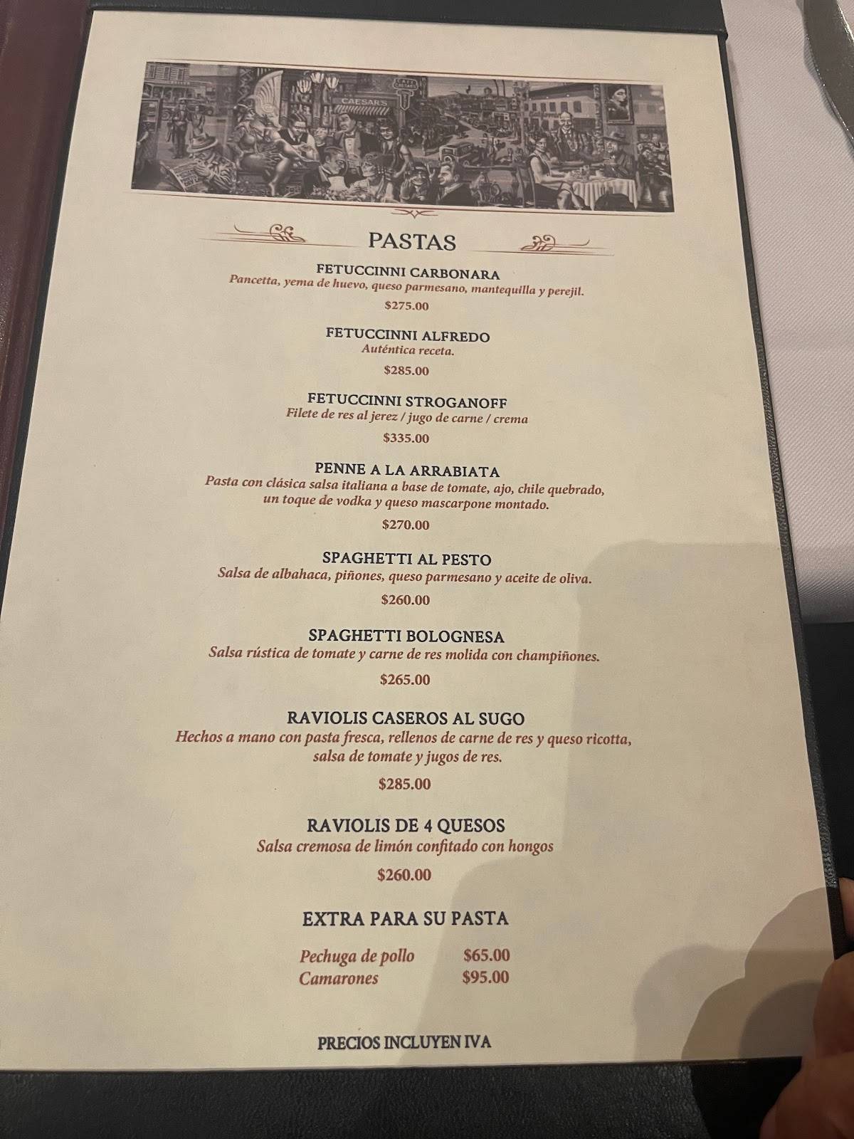 Menu at Caesar's pub & bar, Tijuana, Av. Revolución 8190