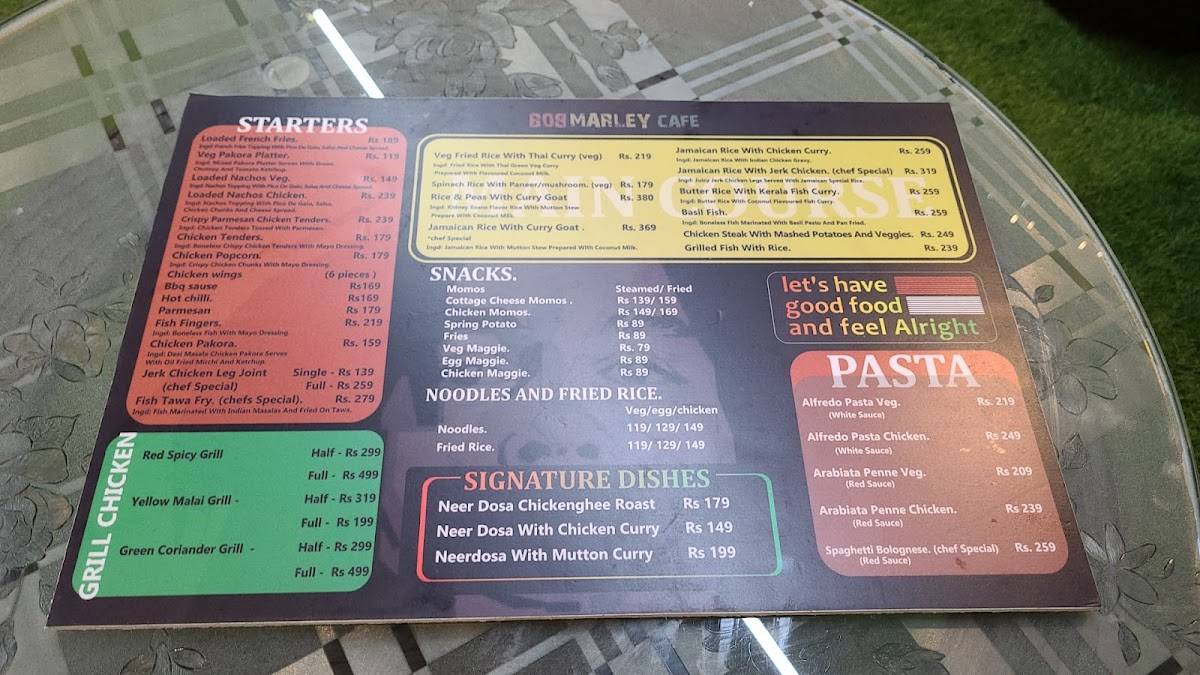 Menu at Bob Marley Cafe, Hyderabad