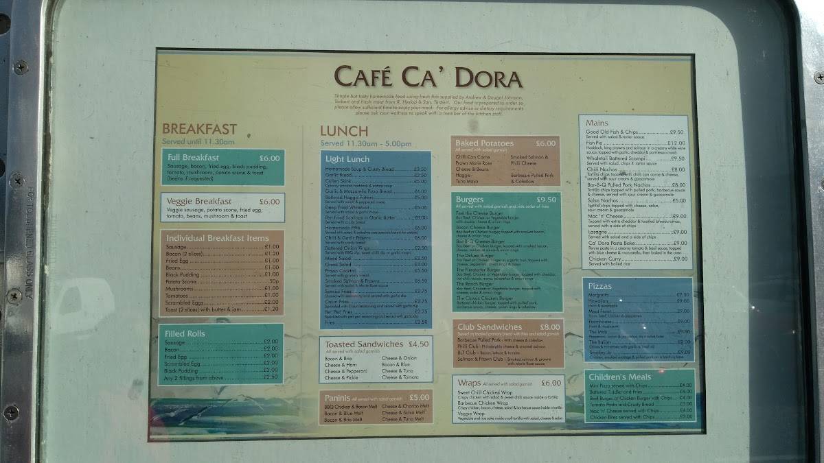 Menu at Cafe Ca'Dora, Tarbert
