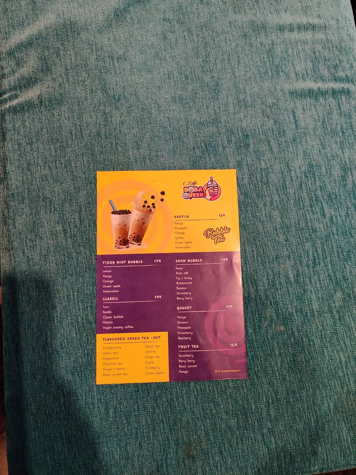 Menu at Cafe Boba Queen, Thiruvananthapuram