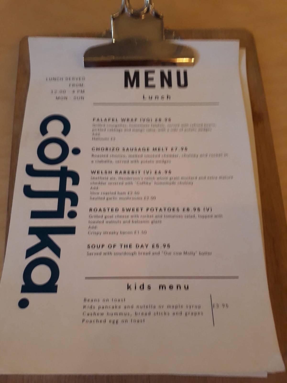 Menu at Coffika cafe, Sheffield, 412
