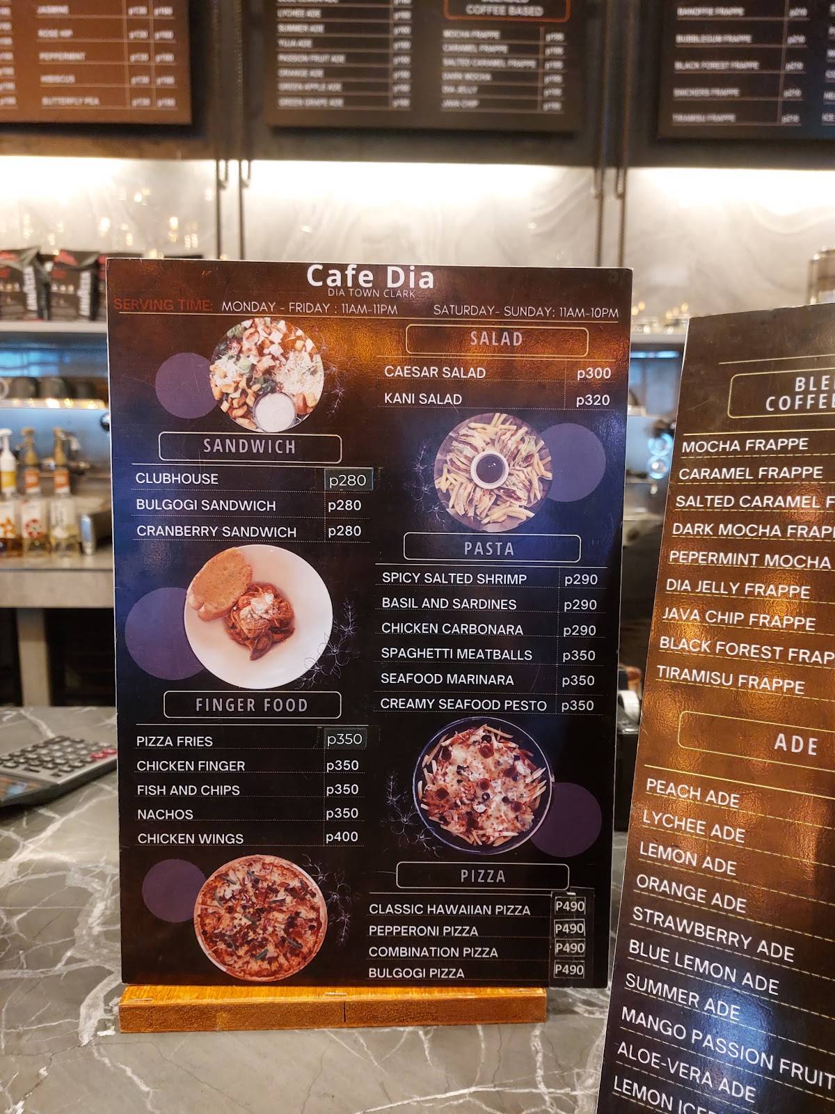 Menu at Cafe Dia Clark, Mabalacat