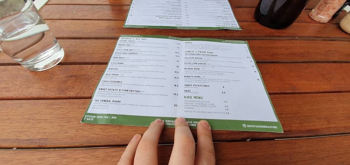 Menu at Edithvale General Store cafe, Edithvale