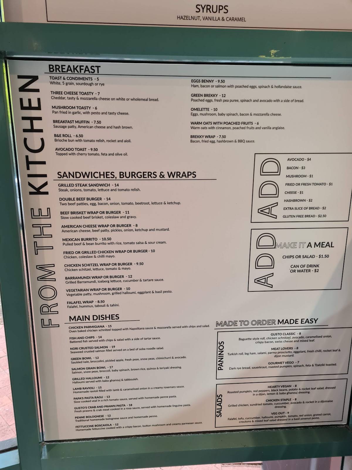 Menu at Cafe Gusto - BOTANY NSW, Botany