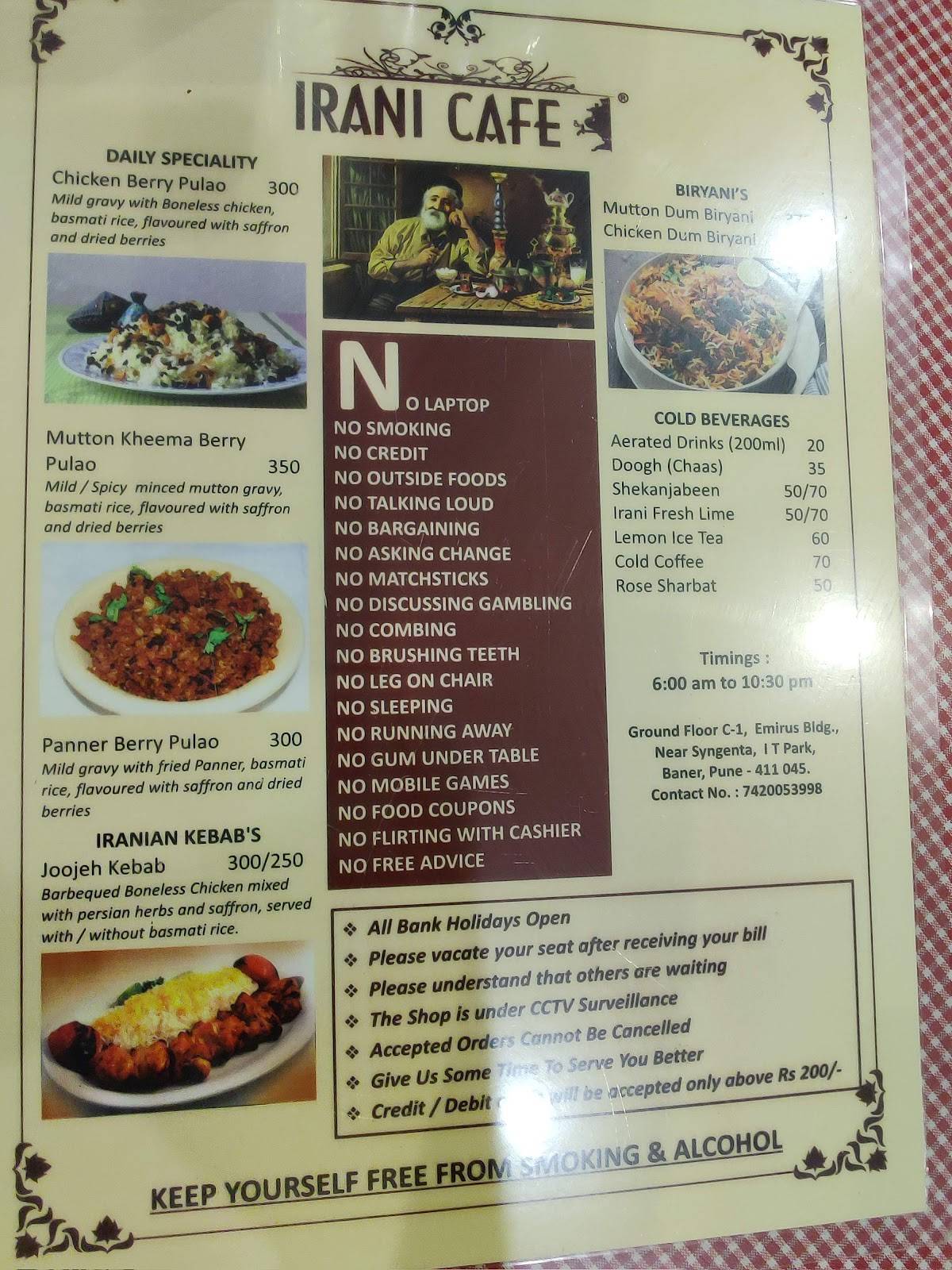 Menu at Irani Cafe - Baner, Pune, Irani Cafe