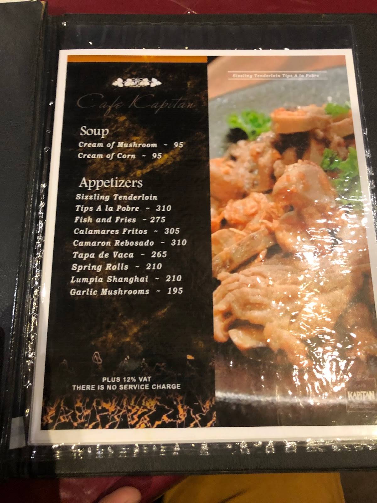 Menu at Cafe Kapitan Restaurant, Marikina, 323 J. P. Rizal St