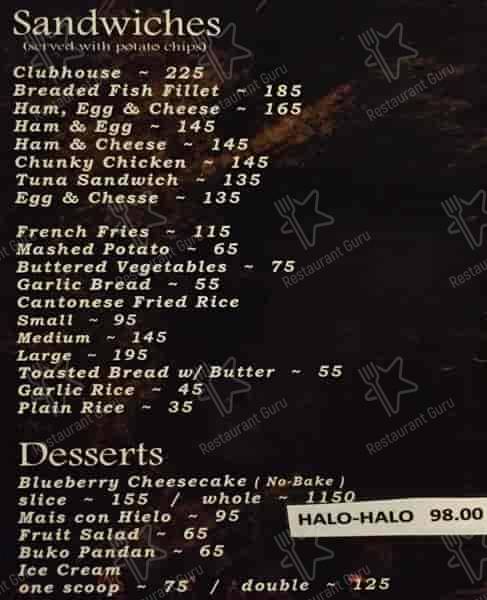 Menu at Cafe Kapitan Restaurant, Marikina, 323 J. P. Rizal St