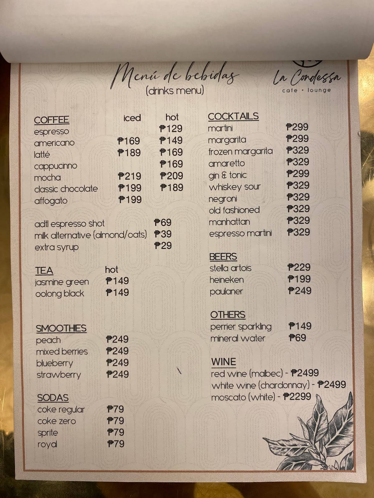 Menu at La Condessa Cafe and Lounge, Quezon City