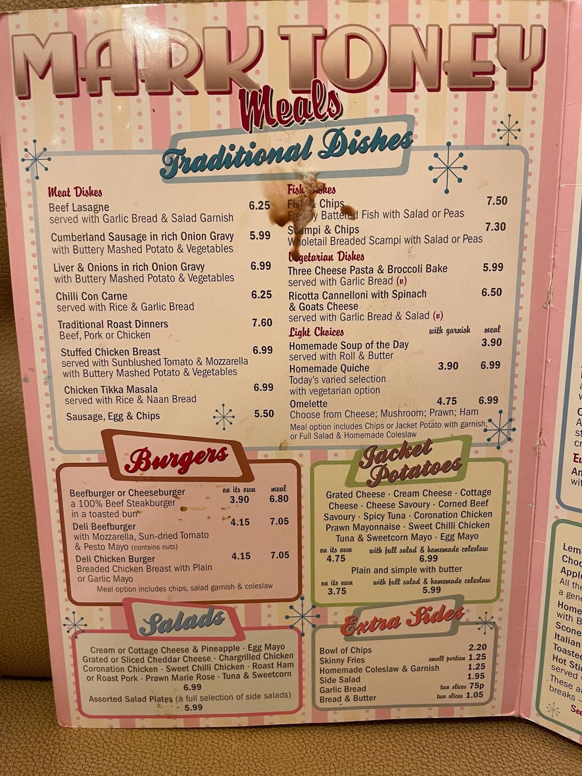Menu at Mark Toney & Co Ltd cafe, Newcastle upon Tyne, 91 Percy St
