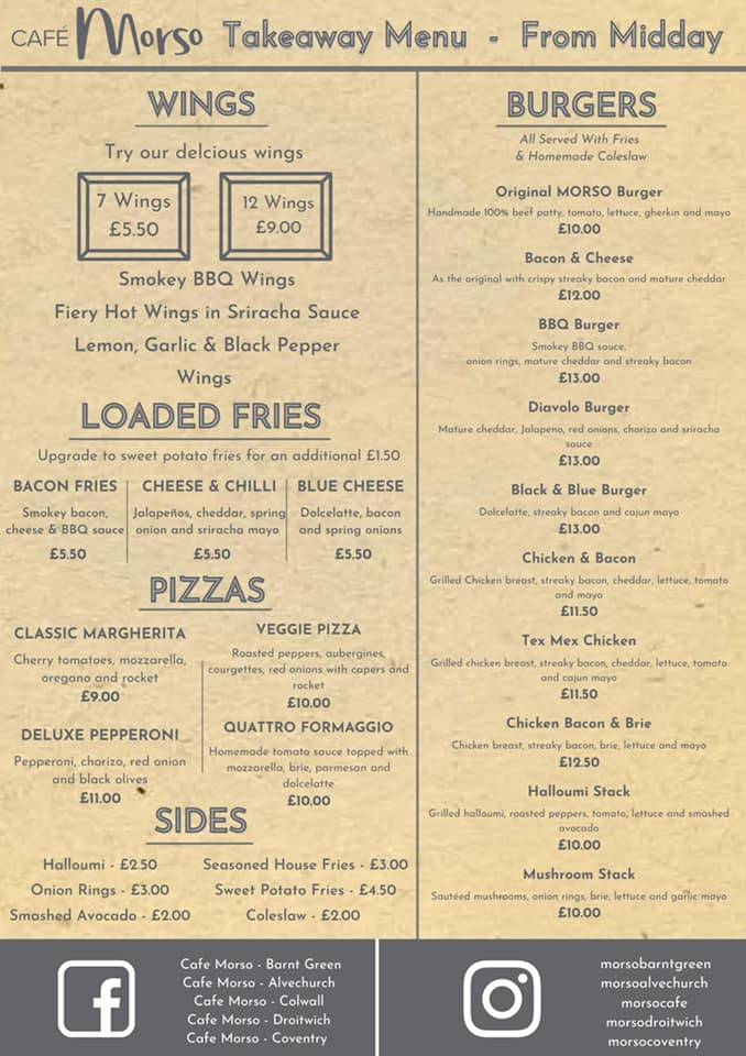 Menu at Cafe Morso, Bromsgrove, Bromsgrove