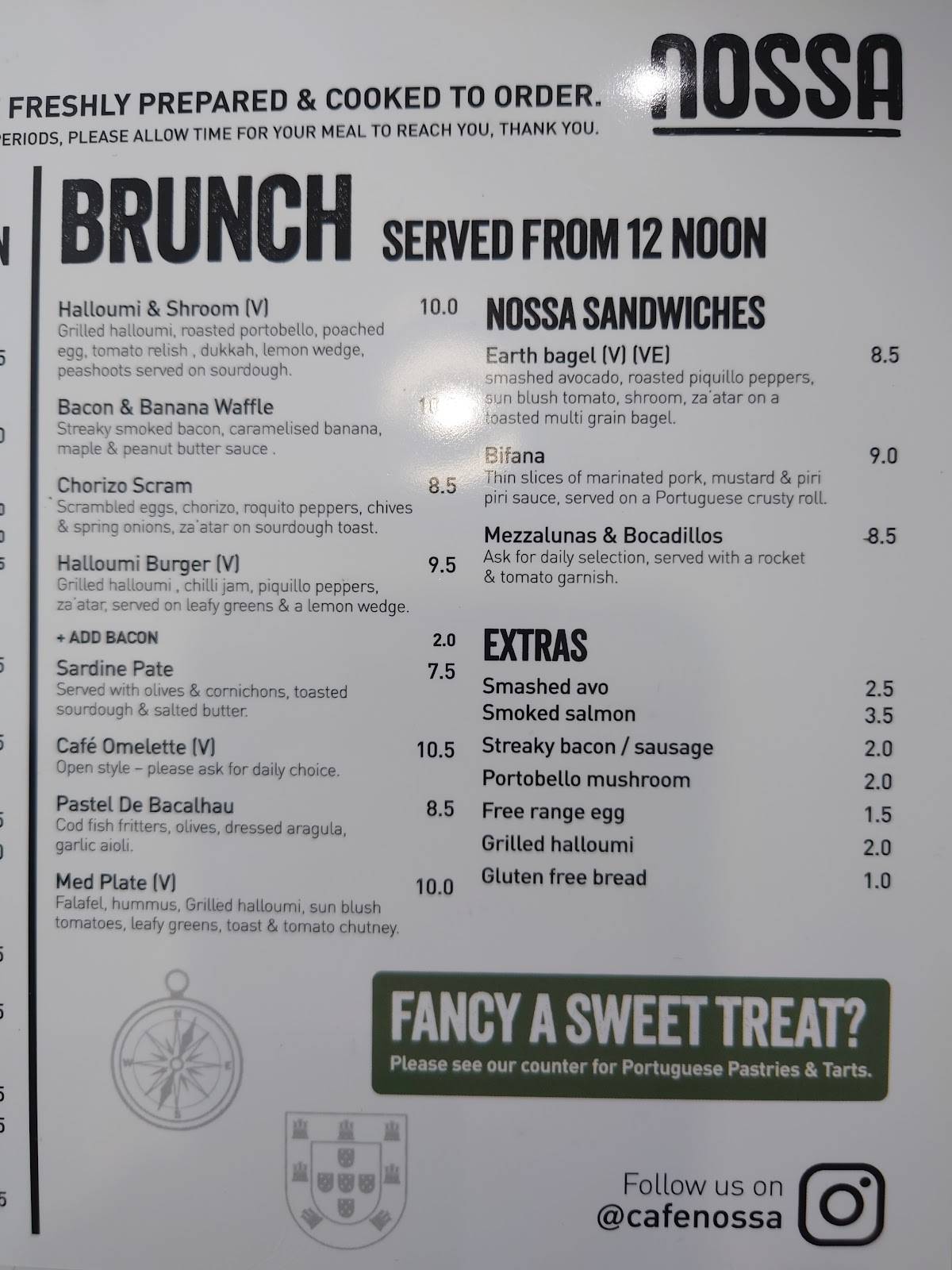 Menu at Nossa cafe, Yarm
