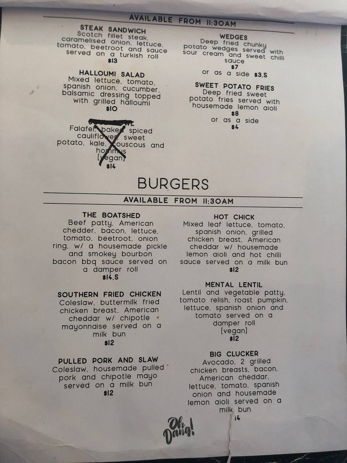 Menu at Oh Dang! Espresso cafe, Windang