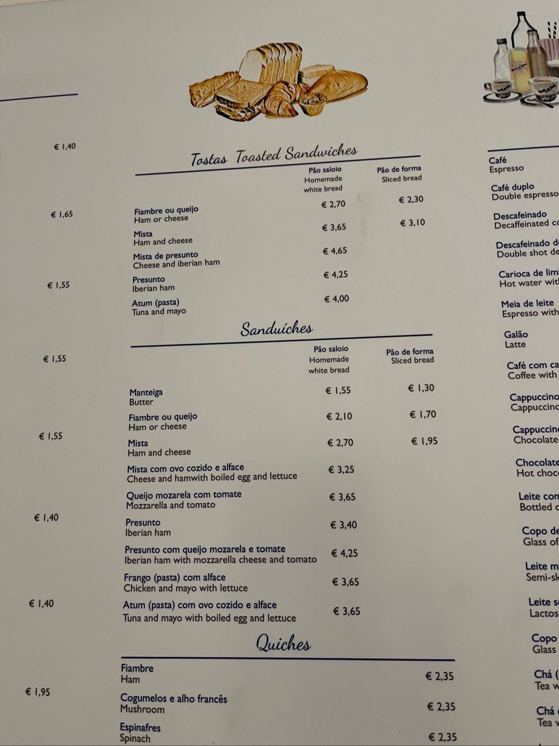 Menu em Pastéis de Belém café, Lisboa, Rua de Belém 84