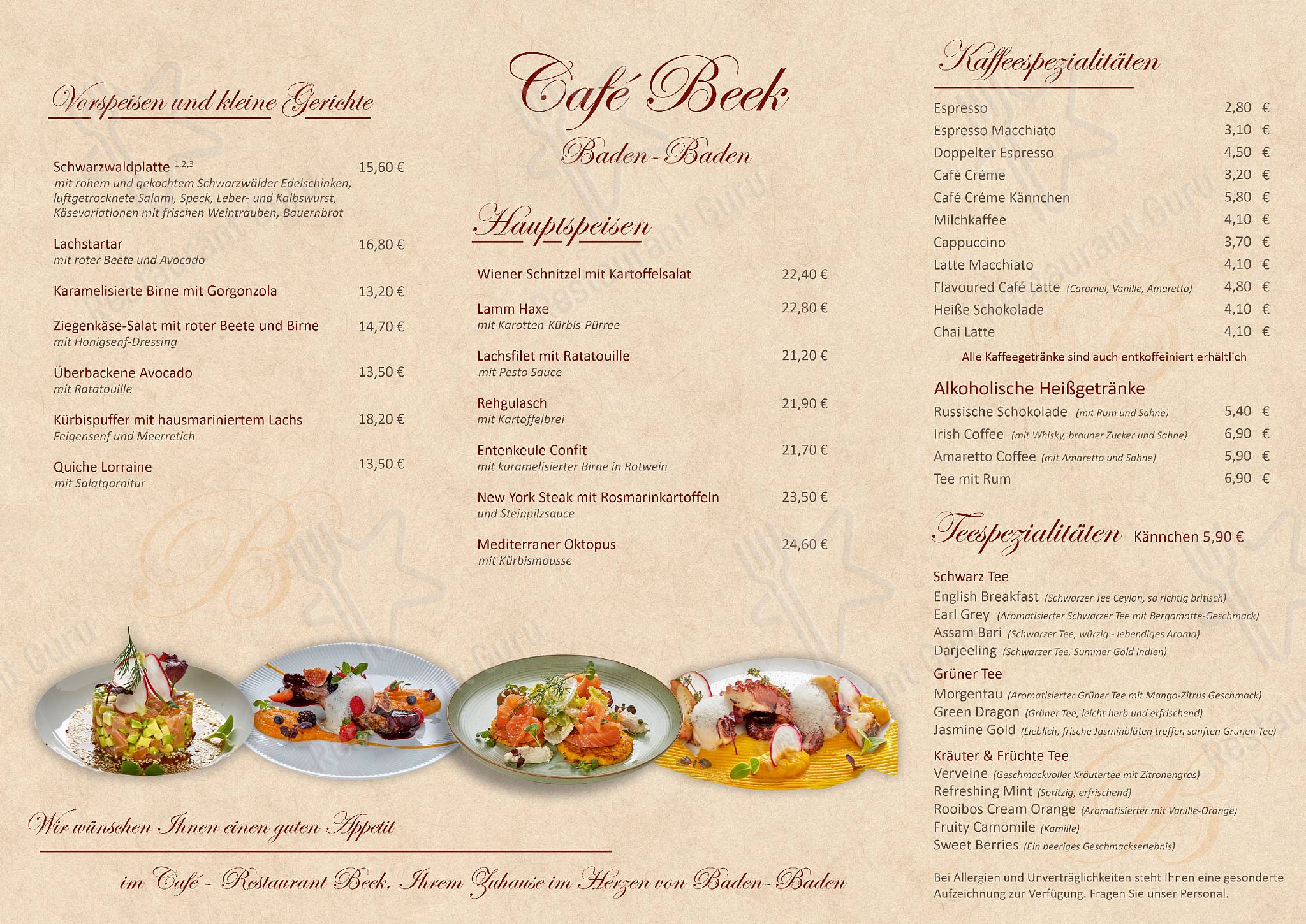 Speisekarte von Café Restaurant Hotel Beek, Baden-Baden
