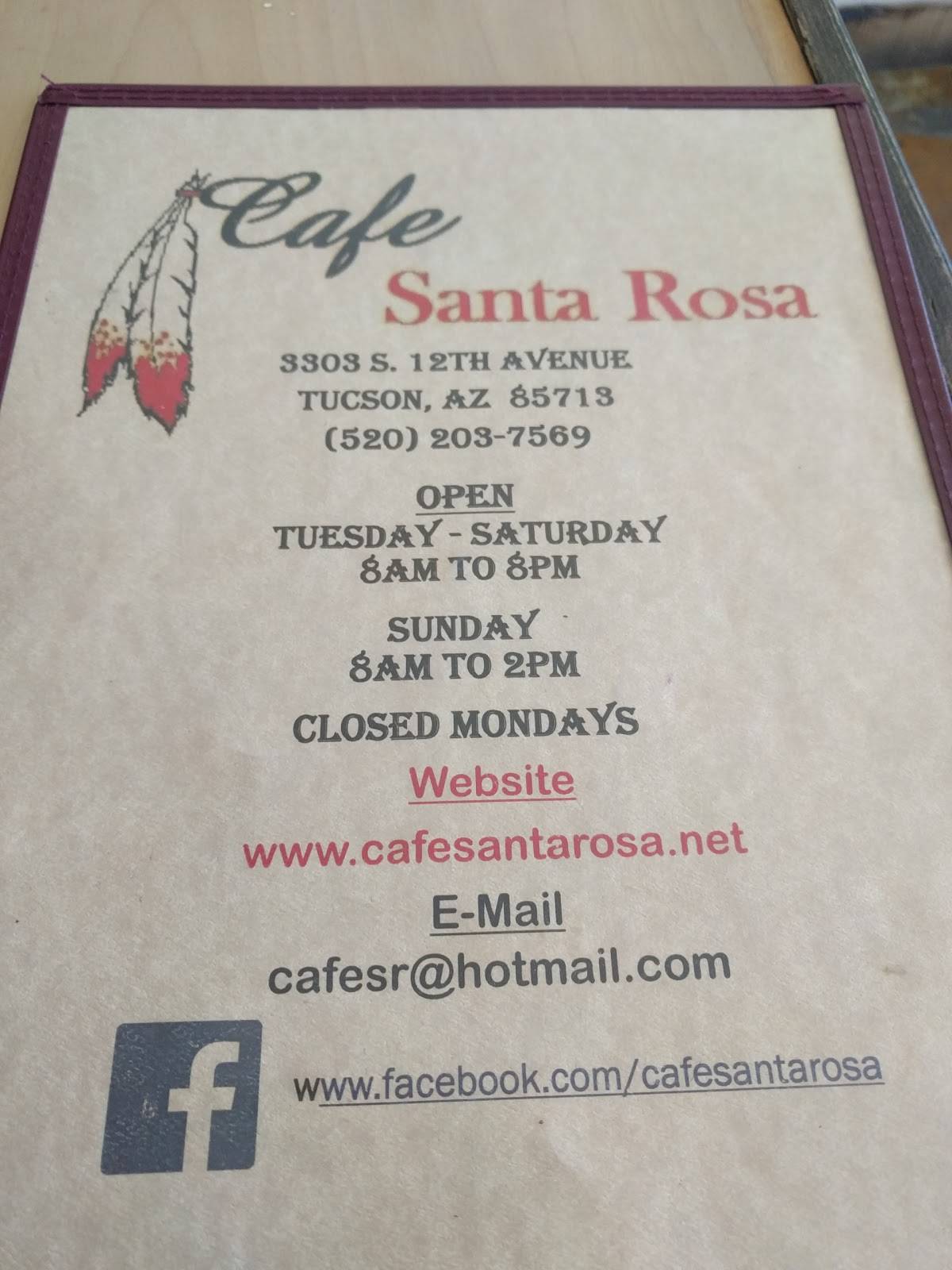 Menu at Cafe Santa Rosa, Tucson, S 6th Ave