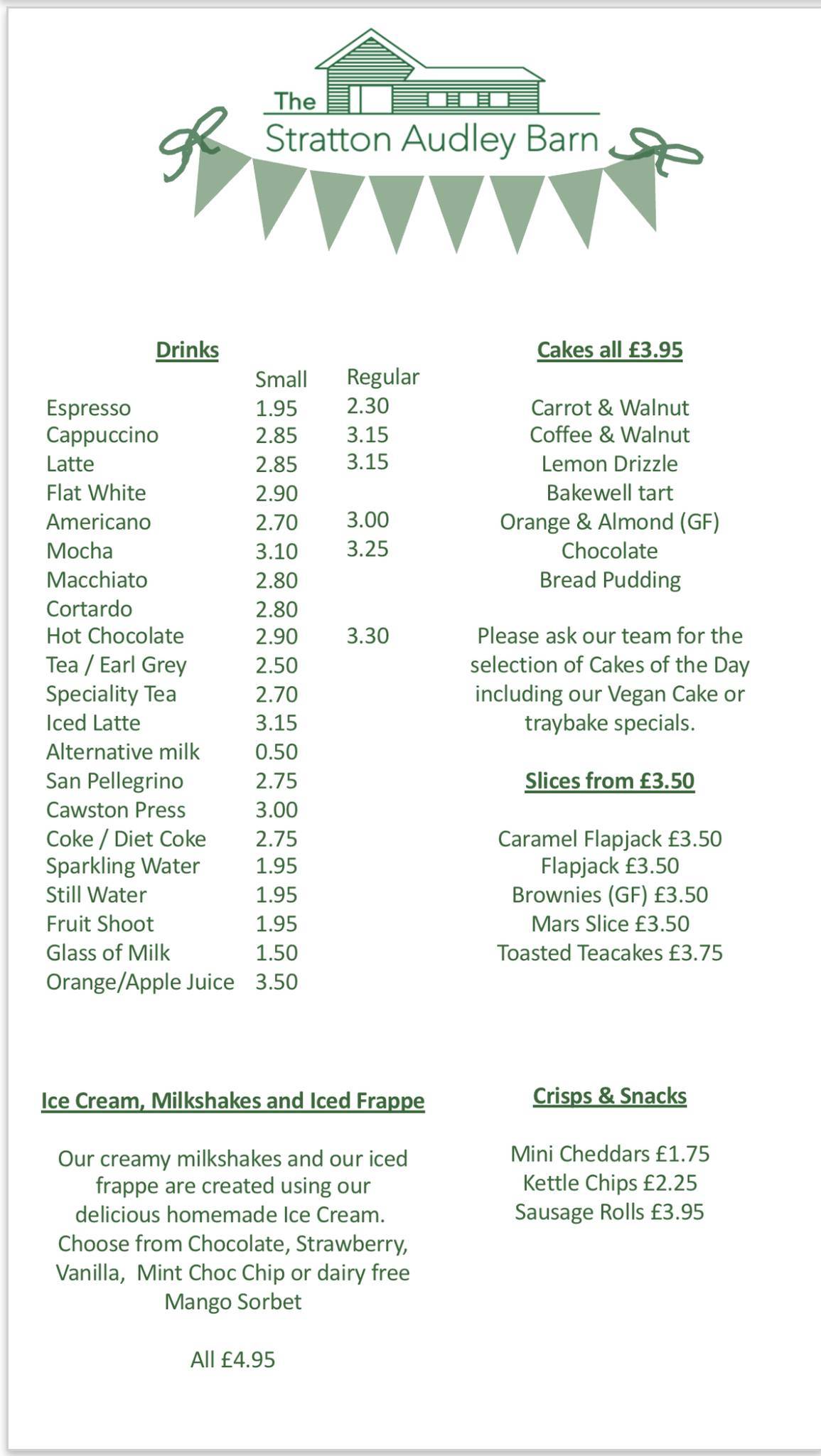 Menu at Stratton Audley Barn, Bicester