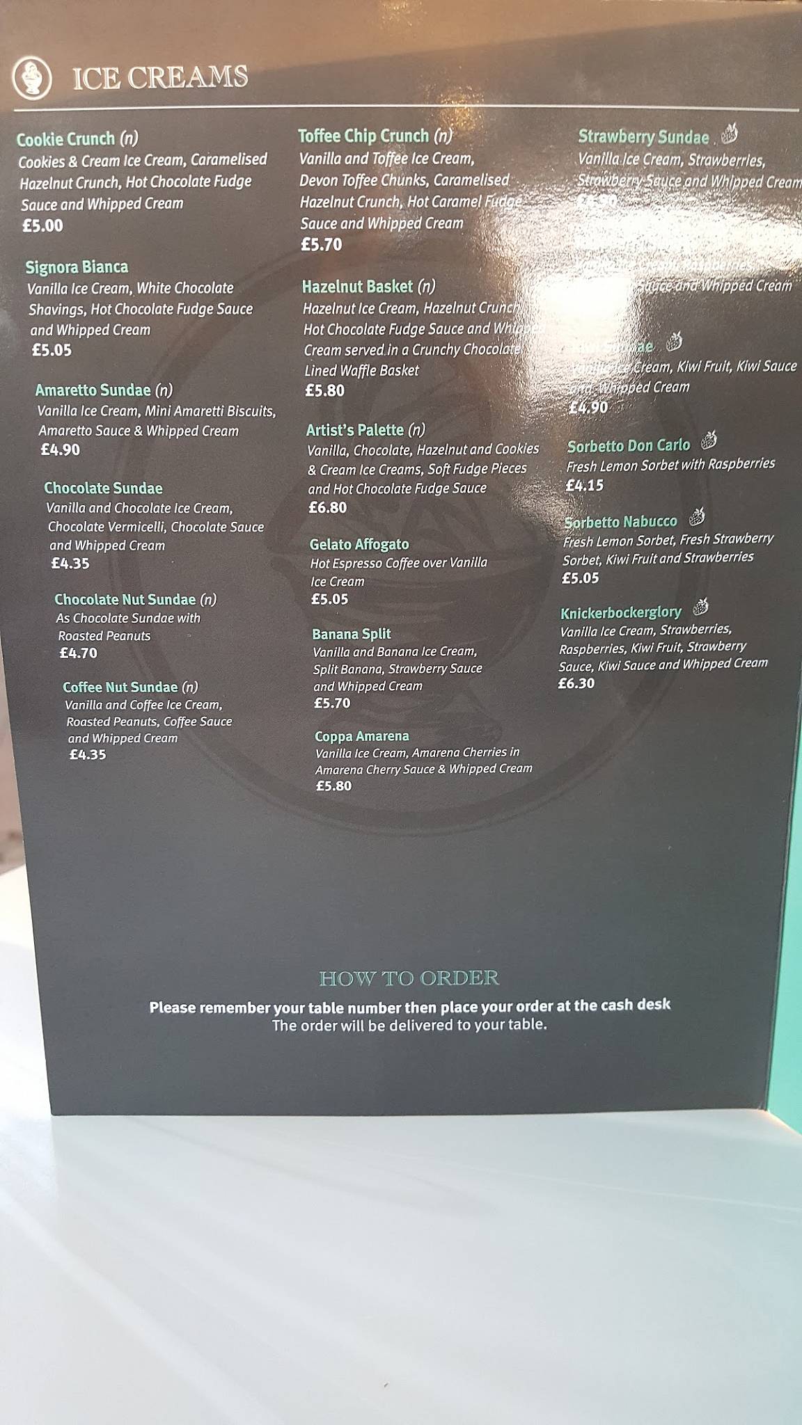 Menu at Verdi's cafe, The Mumbles