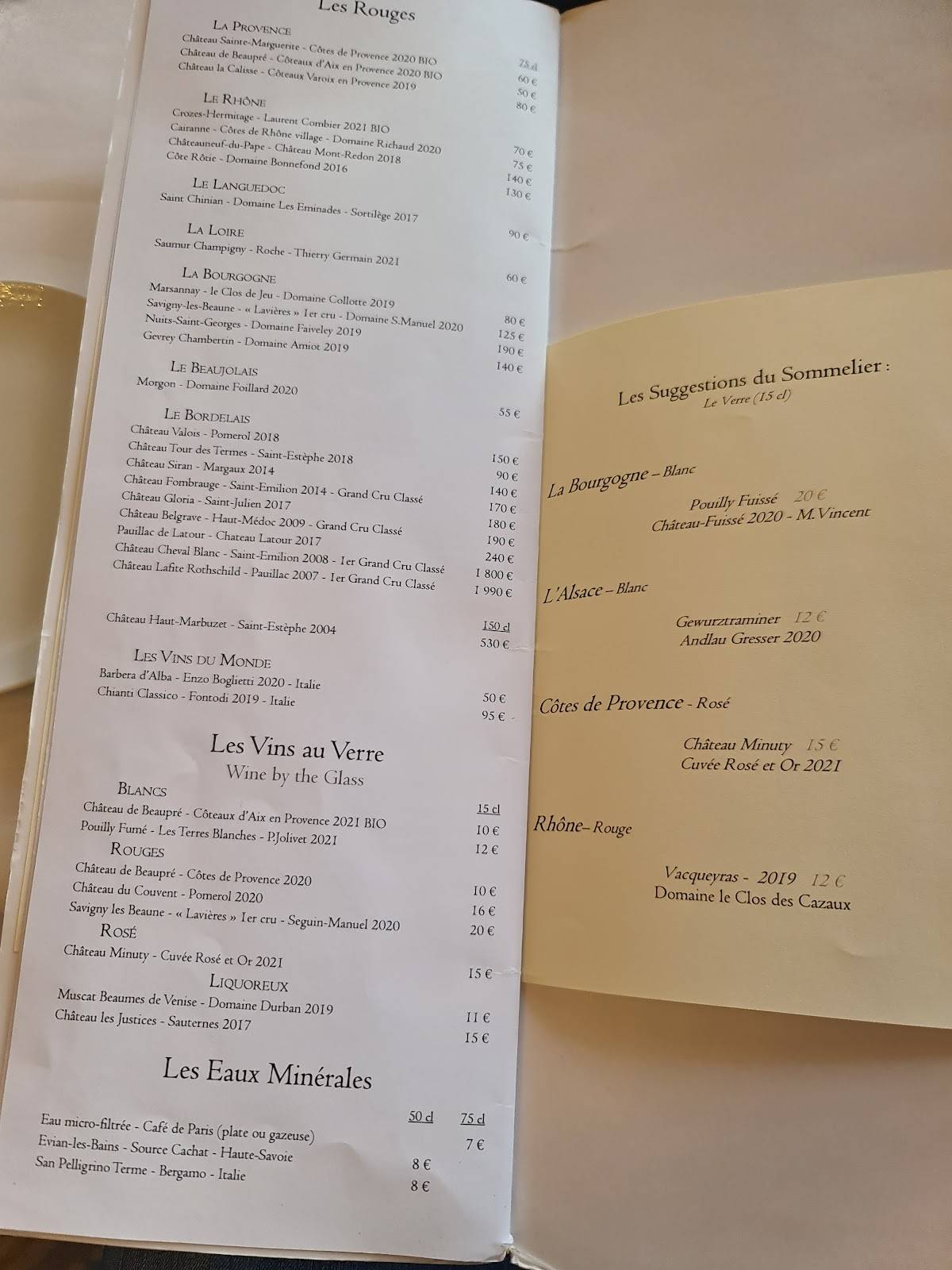 Menu au Le Restaurant Casino Café de Paris, Monaco