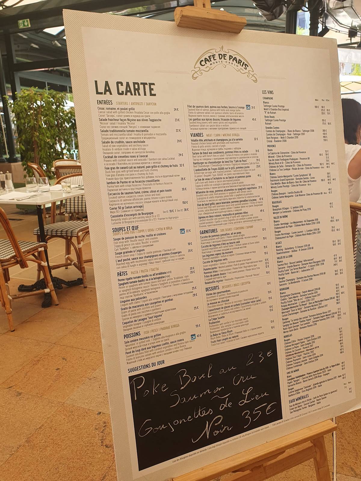Menu au Le Restaurant Casino Café de Paris, Monaco