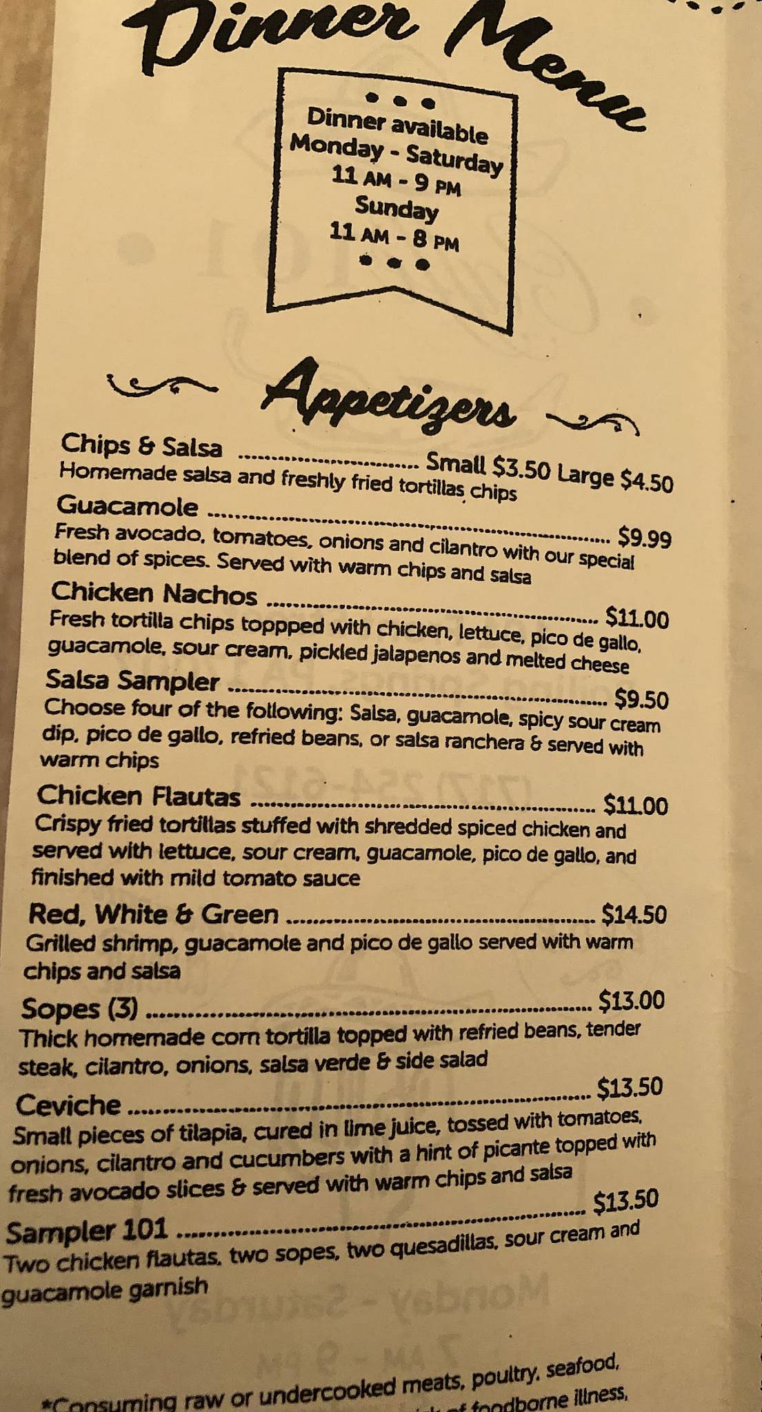 Menu at Caffe 101 cafe, Boiling Springs, 101 Front St
