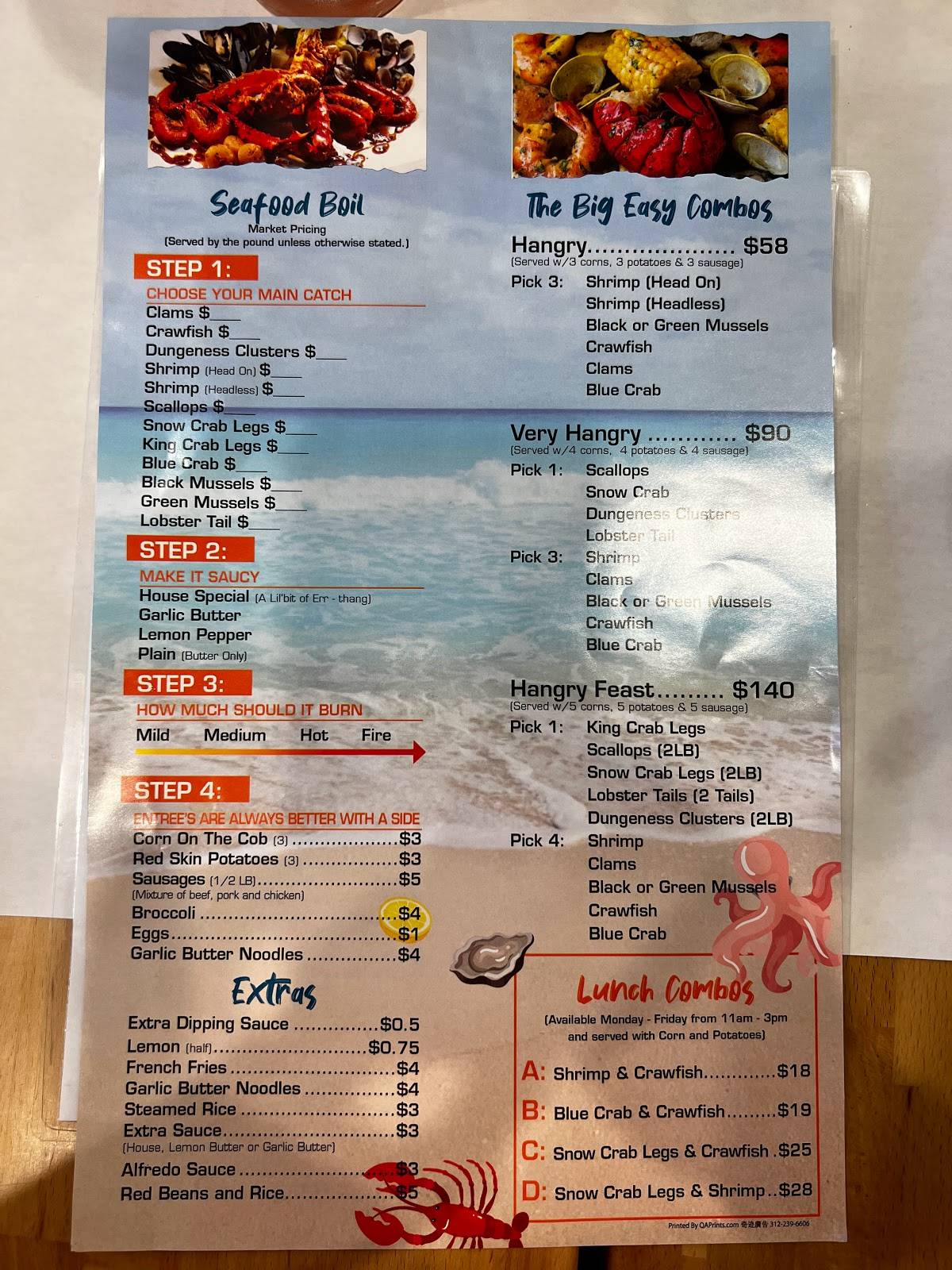 Menu at Cajun Crab House restaurant, Merrillville