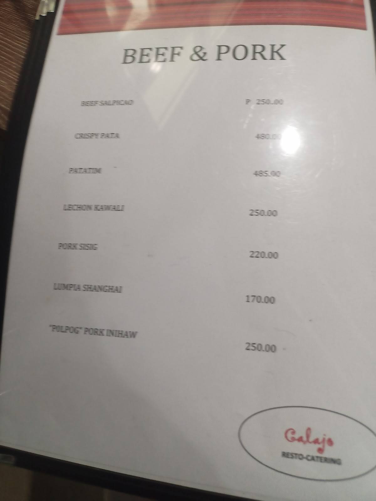 Menu at Calajo Resto restaurant, La Trinidad, FH4Q+JGP