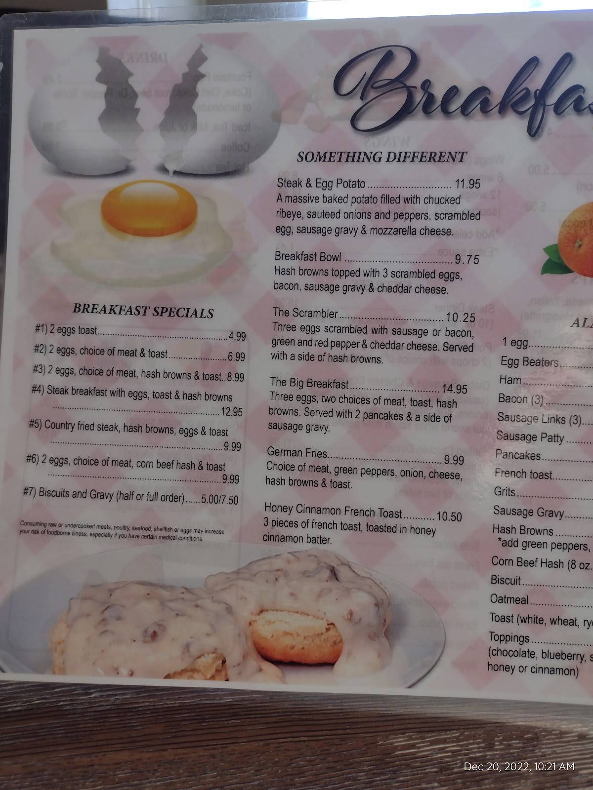 Menu at Cracked Egg Cafe, Canton