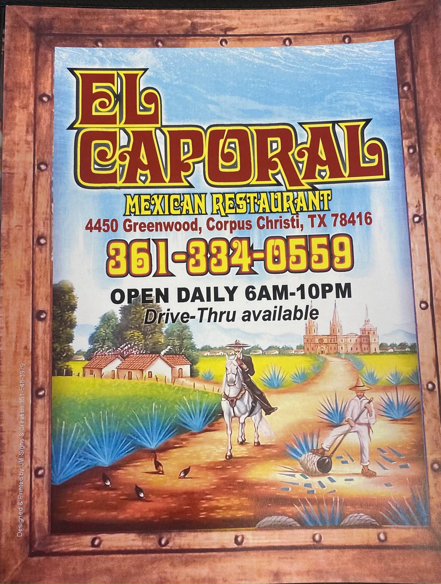 Menu at Caporal Restaurant, Corpus Christi, Greenwood Dr