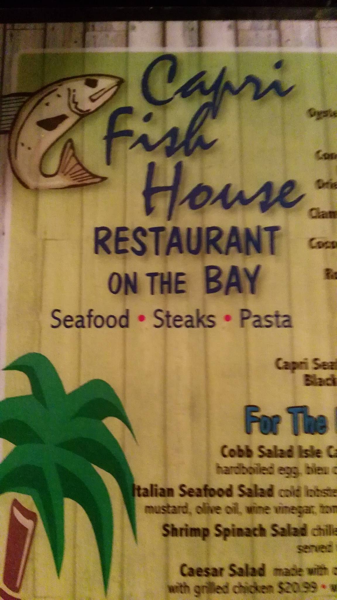 Menu at Capri Fish House restaurant, Marco Island, 203 Capri Blvd